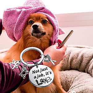 ENSIANTH Dog Groomer Keychain Pet Groomer Gift Not just a Job It's Love Paw Print Love Charm Keychain Gift for Pet Groomer Dog Hairdresser (Not just a Job)