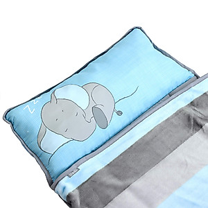 Nap Mat for Toddlers - Nap Mats for Preschool Kindergarten - Elephant Gifts for Toddlers - Portable Toddler Sleeping Bag w Pillow - Elephant Toddler Blankets for Boys - Toddler Blankets for Girls