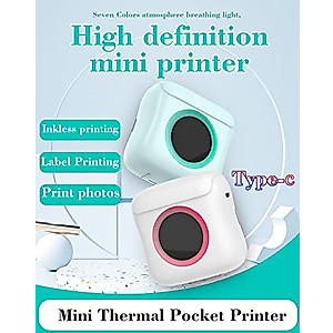 EKIDAZ Portable Printer, Mini Pocket Wireless Bluetooth Thermal Printers with Printing Paper for Smartphone, Inkless Printing for DIY Journal, Photos, Notes, Children Women Gifts (White)