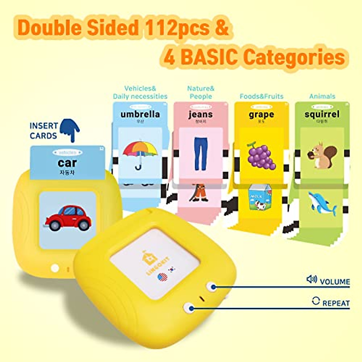 Talking Flashcards Korean Bilingual Interactive Flashcards for Learning English/Korean- Talking ABC, Numbers, Animals, Countries Educational Montessori Toy for Toddlers and Preschool Kids