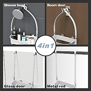 EMT ETRENDS Shower Caddy Hanging, Anti-Swing Over Head Shower Caddy Rustproof, Over the Door, Plastic Bathroom Organizer, Multiple Hanging Modes Shelf with Hooks and Suction Cups, Matte Grey