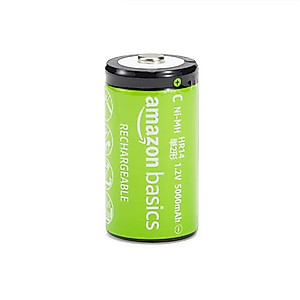 Amazon Basics 4-Pack Rechargeable C Cell NiMH Batteries, 5000 mAh, Recharge up to 1000x Times, Pre-Charged