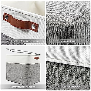 Bagnizer Storage Bins Large Fabric Storage Baskets for Shelves 3 Pack, Decorative Linen Closet Baskets with Handles for Organizing, Shelf, Toys, Clothes, Home, Office, Nursery, 15x11x9.5Inches (Grey&White)
