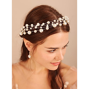 Kercisbeauty Pearl Layer Headband for Women Wedding Bridal Hair Tiara Handmade Headpiece for Wedding Prom Special Occasion Photo Shoot (Silver)