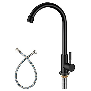 Aolemi Cold Water Only Kitchen Faucet Black 304 Stainless Steel Sink Faucet High Arc Faucet