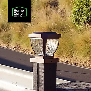 Home Zone Security Solar Post Cap Lights - Decorative Glass LED Outdoor 4x4 (3.5 x 3.5 in.) Post Lights, Bronze (2-Pack)