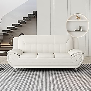 US Pride Furniture Michael Collection Modern Style Faux Leather Couch-Versatile 3 Seater Accent Piece for Living Room, Bedroom or Office-Comfortable Design and Elegant Look, 79" Sofa, Snowy White