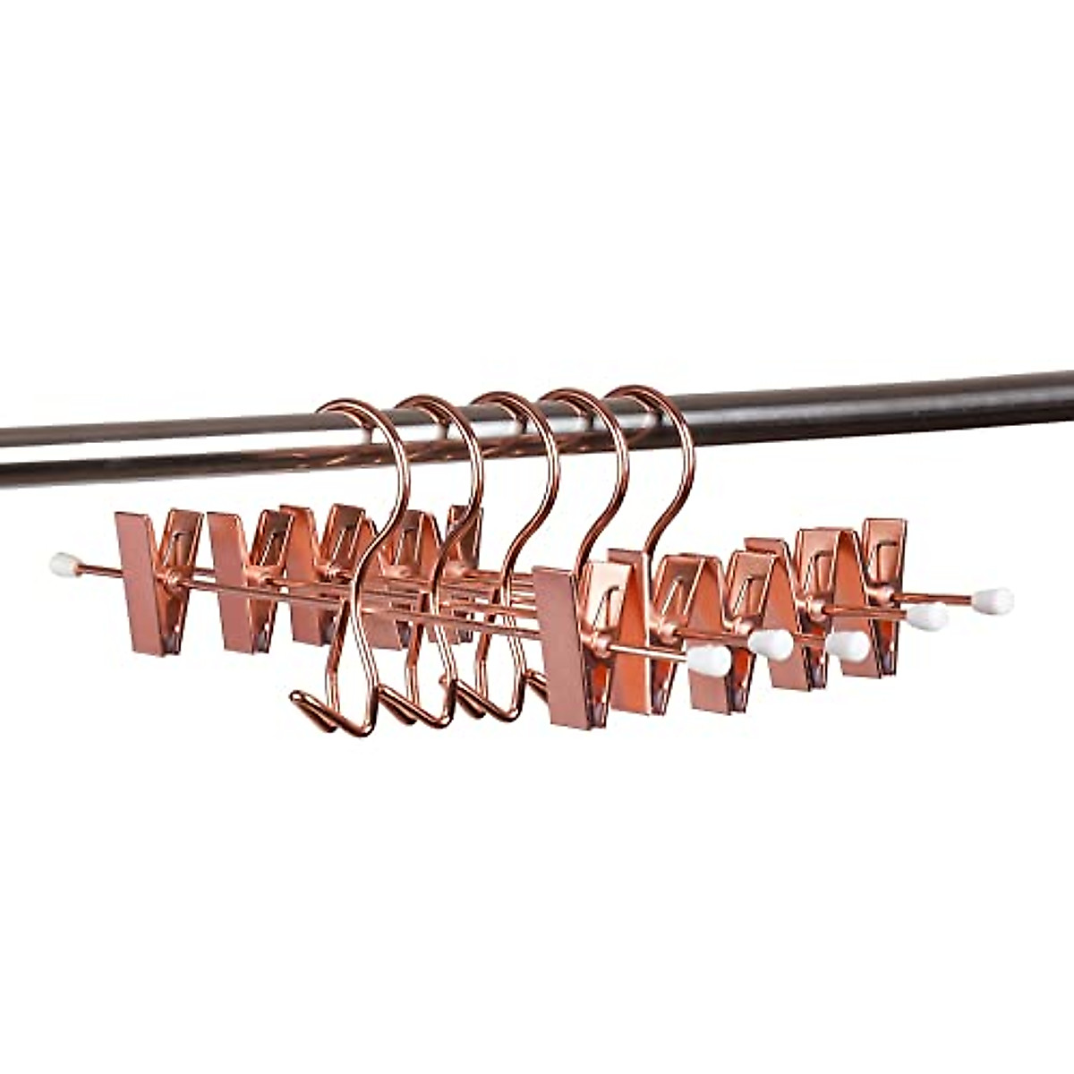 HUMIA 14 Inch Rose Gold Add-on Metal Pant Skirt Hangers 12 Pack, Multi Stackable Add on Copper Slacks Trouser Hangers with Adjustable Clips, Space Saving Hanger for Clothes (Rose Gold,12)