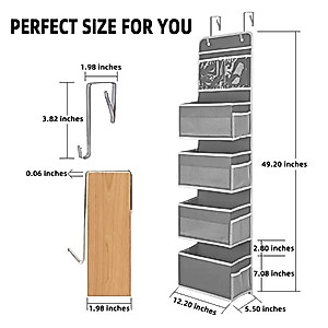 mambabydad Over Door Hanging Organizer with 4 Large Capacity Pockets & 4 Side Pockets & 2 Small Pockets for Nursery/Bedroom/Bathroom/Kitchen,Include 2 Metal Hooks (Grey)