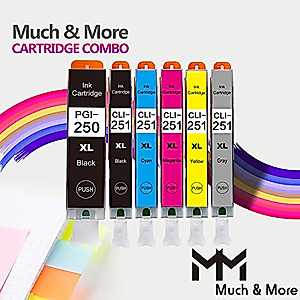 MM MUCH & MORE Compatible Ink Cartridge Replacement for Canon PGI 250XL CLI 251XL PGI-250XL CLI-251XL use for PIixma MG5620 MG7120 MX922 MG6320 MG6420 (Large BK, Small BK, Cyan, Magenta, Yellow, Gray)