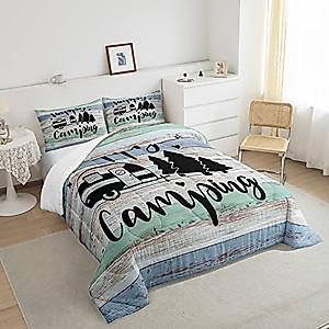 Castle Fairy Camper Comforter Queen,Happy Camping Comforter Set Microfiber RV Inside Decor Duvet Bedding,Camper Accessories for Travel Trailers,Camper Must Haves 2023