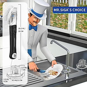 MR.SIGA Soap Dispensing Dish Brush Storage Set, Kitchen Brush with Holder for Pot Pan Sink Cleaning