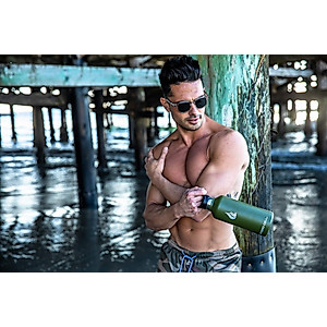 HYDRO CELL Stainless Steel Water Bottle with Straw & 2 Standard Mouth Lids (32oz 24oz 20oz 16oz) Keeps Liquids Hot or Cold w/Double Wall Vacuum Insulated Leak Proof Sport Design (Army 32oz)