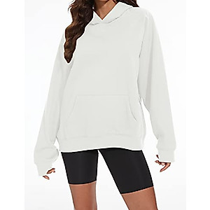 JEIBKOUY Women Men Solid Loose Basic Hoodies Fleece Long Sleeve Unisex Pullover Oversized Sweatshirt White