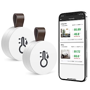 ORIA Thermometer Hygrometer, Wireless Humidity Temperature Sensor Mini with Data Export and Alert, Temp Humidity Monitor for House, 2 Pack