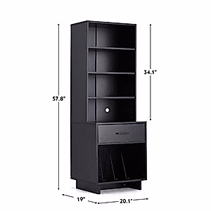 MELLCOM Wooden Bookcase Storage Cabinet Bookshelf with 3 Shelves and 1 Drawer, Modern Standing Shelf, Side Corner Storage Cabinet Decor Furniture for Home Office (Black)