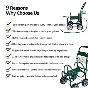 Tools Industrial Hose Reel Cart, Garden Heavy Duty Hose Reel Cart with 4 Solid Wheels Lawn Watering Outdoor Yard Water Planting，Holds 300-Feet of 5/8" Hose Capacity