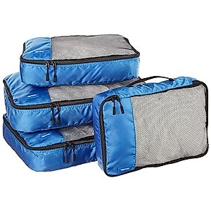 Amazon Basics Packing Cubes for Travel, Packing Organizers Set, 4-Piece-Set (2 Medium And 2 Large) With Double Zipper Pulls and Mesh Top Panel, 100% Durable Polyester, Blue