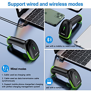 Symcode Wireless Bluetooth Barcode Scanner,Bluetooth & USB Wired & 2.4G Wireless Connection Ergonomics Handheld Barcode Scanner Reader, 2D 1D QR Code Automatic Fast Precise scanning Scanner
