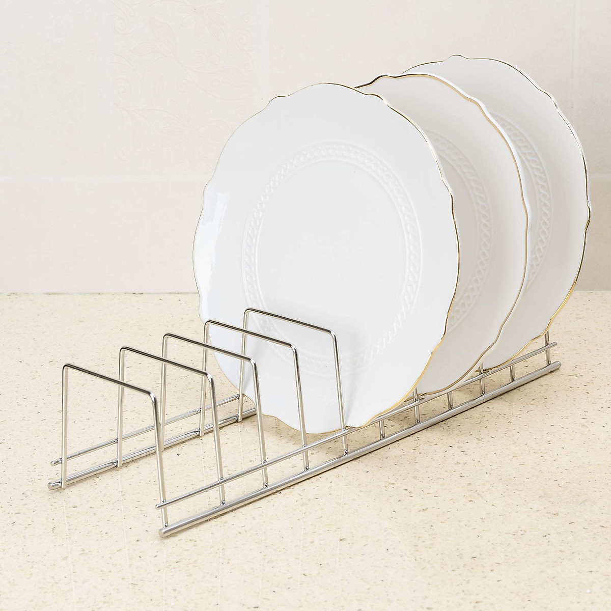 iPEGTOP Roll Up Dish Drying Rack with 304 Stainless Steel Plates Holder Pot Lid Organizer, Over The Sink Kitchen Foldable Multipurpose Dish Drainer Rack for Fruits Vegetable,16.9" x 12.6"