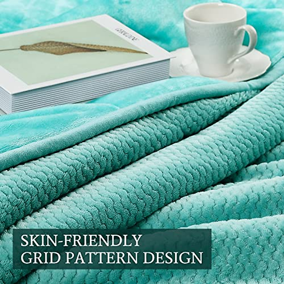 Lynnlov Thick 3 Layers Flannel Fleece Throw Blanket for Couch 50" x 60", Soft Decorative Microfiber Plush Blankets,Luxury Comfy Cozy Velvet Blanket for Sofa Chair Bed, Winter, Warm, Breathable, Aqua
