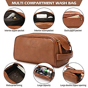 Zeroway PU Leather Travel Duffel Bag with Toiletry Dopp Kit and Laundry Bag, Weekender Overnight bag Luggage Carry-On Bag with Shoe Pouch for Men or Women Brown