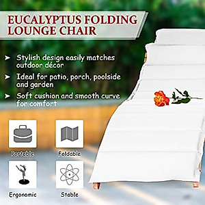 Tangkula 3 Pcs Folding Patio Solid Eucalyptus Wood Lounge Chair Set, Outdoor Lounger Chair w/Foldable Side Table, Double-Sided Cushion Lounger Chairs Set for Garden Lawn Backyard(Red & White)