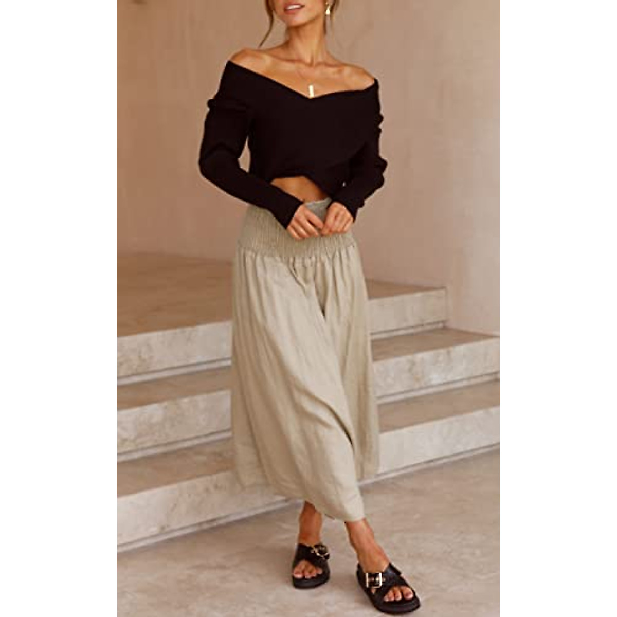 ZCSIA Women's Wrap V Neck Cropped Sweaters 2023 Fall Long Sleeve Cross Front Off Shoulder Solid Knitted Pullover Tops,Black,XLarge