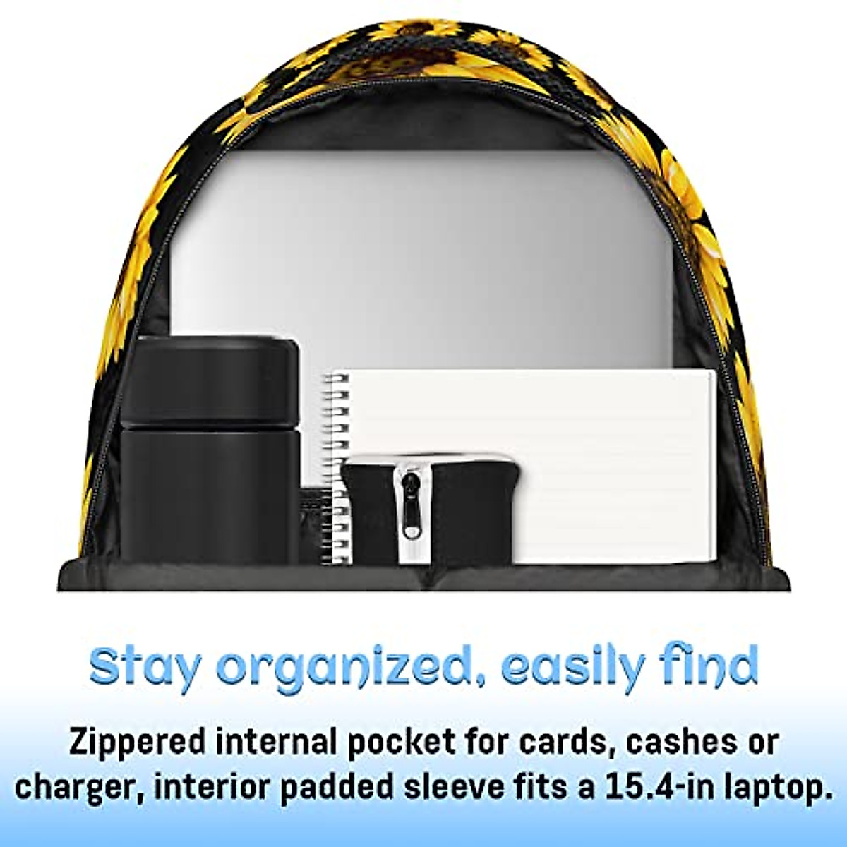 TropicalLife Backpack for School, Sunflower Backpacks with Laptop Compartment for Boys Girls Adults Teens, Lightweight Travel Bookbag for Middle School College High School Students