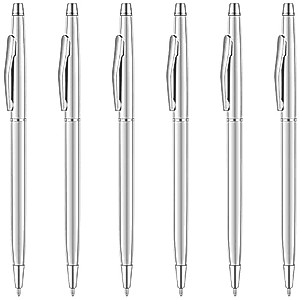 Unibene 6 Pack Silver Slim Mental Ballpoint Pens Medium Point(1 mm) - Black ink, Nice Gift for Business Office Students Teachers Wedding Christmas