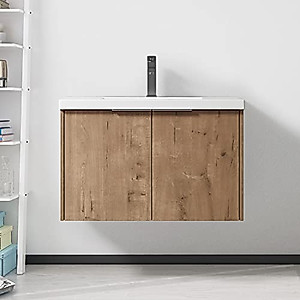 Lifeand Cabinet with Sink,Soft Close Doors,Float Wall-Mounting Design for Small Bathroom, 30'', Oak