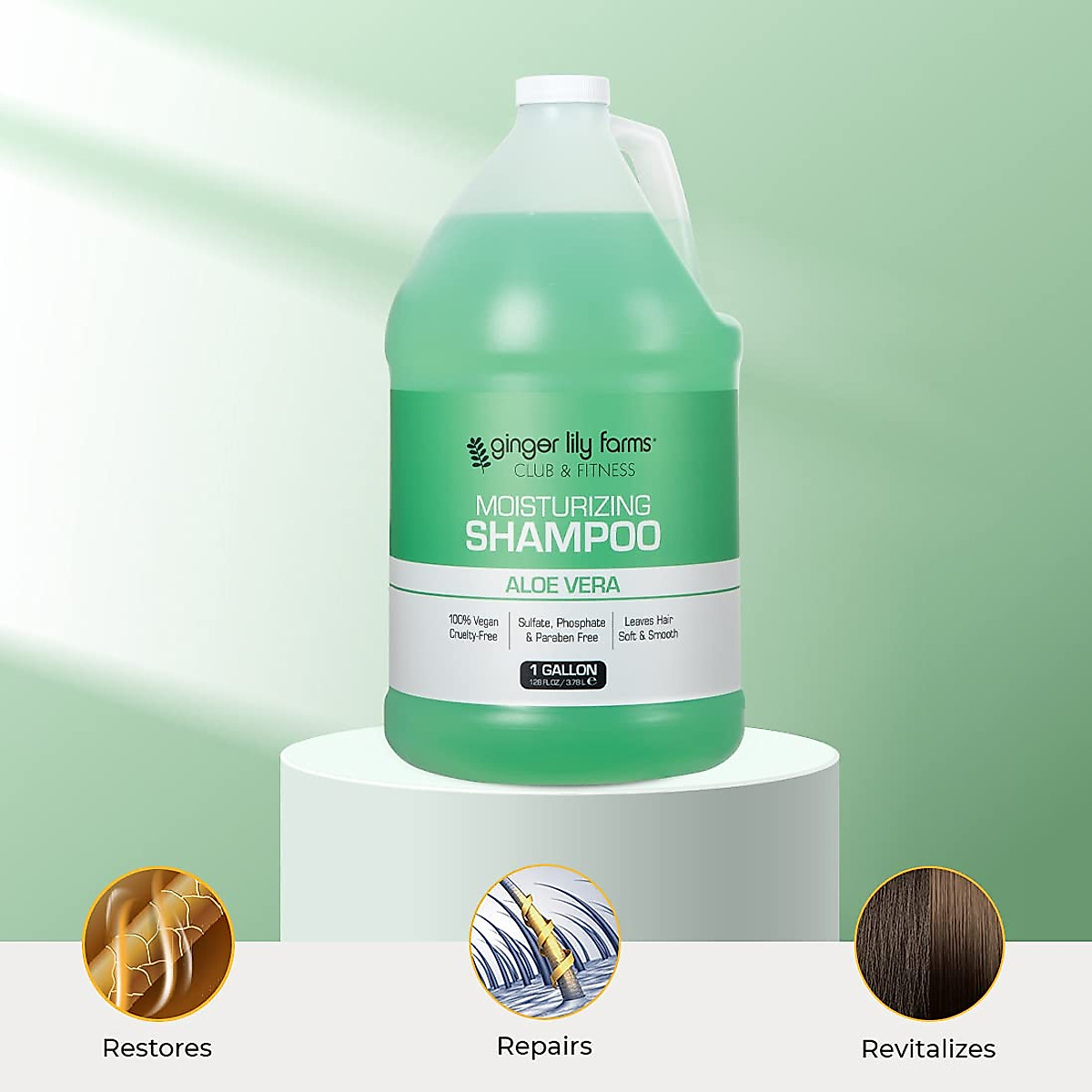 Ginger Lily Farms Club & Fitness Moisturizing Shampoo for All Hair Types, 100% Vegan & Cruelty-Free, Aloe Vera Scent, 1 Gallon (128 fl oz) Refill