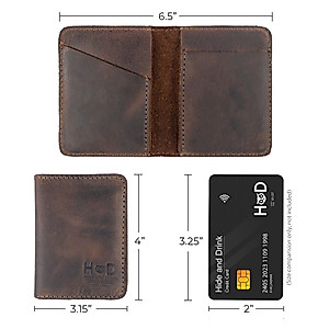 Hide & Drink, Bifold Wallet, Slim Card Holder, Minimalist Traveler Wallet, Vintage Front Pocket Wallet, Full Grain Leather, Handmade, Bourbon Brown