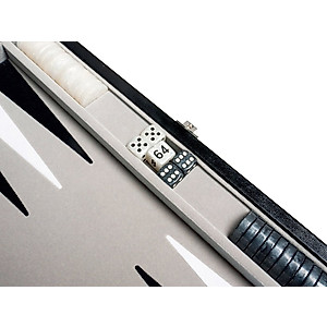 Leatherette Travel Backgammon Set - Inlaid Velvet Field, 15-inch, Black
