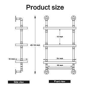 HouseAid Industrial Pipe Floating Shelves with Towel Bar, 24 Inch Farmhouse Vintage Style Shelf for Bathroom, Wall Mounted, Matte Black (3 Tiers)
