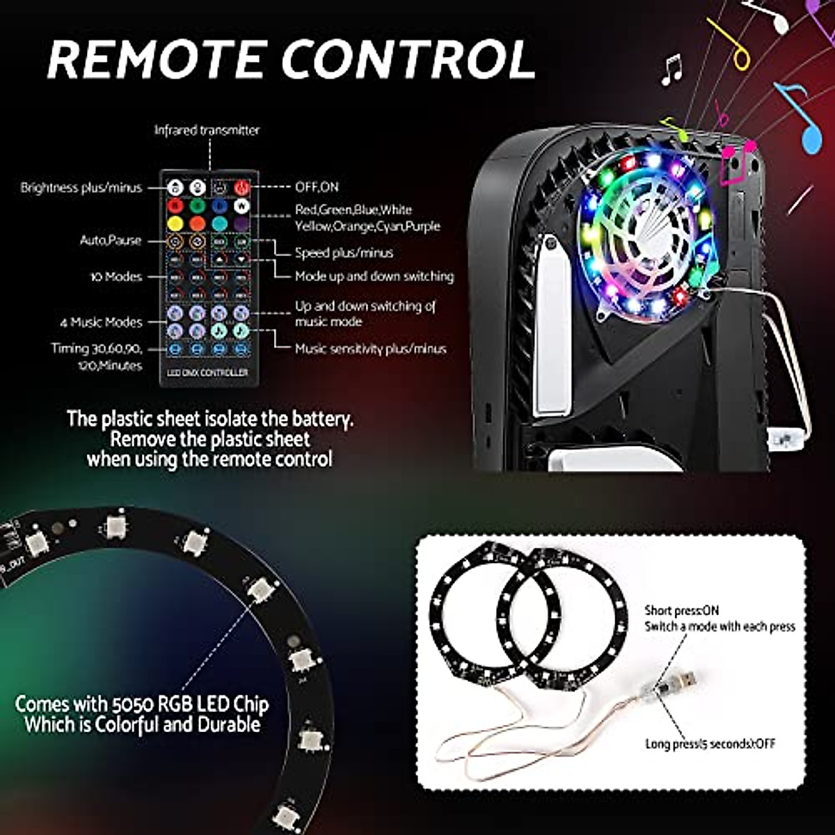 QYCHHJ PS5 Face Plates Disc Edition with Cooling Vents, PS5 Cover Plates with 400+ RGB LED Light Strip PS5 Panels for Playstation 5 Disc Edition PS5 RGB Lights Decoration Kit PS5 Accessories, Blue