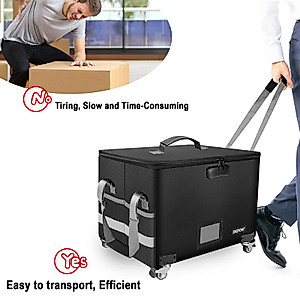ENGPOW Fireproof Document Box with Wheels, Collapsible File Box with Lock, Rolling File Storage Organizer Filing Cabinet with Pockets, Portable Home Office Safe for Hanging Letter/Legal Folder