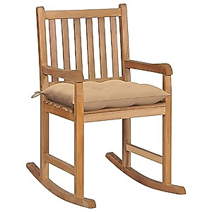 WEHUOSIF Rocking Chair with,Coffee Chair,TV Chair,High Back Rocking,Porch Chair,Patio Rocker,Garden Rocking Chair,for Front Porches, Outdoor Patios, Gardens, Camping, Beige Cushion Solid Teak Wood