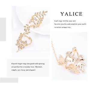Yalice Charm Leaf Full Finger Ring Bracelets Dainty Knuckle Open Ring Harness Hand Chains Adjustable Statement Rings Jewelry for Women Gift (Gold-2)