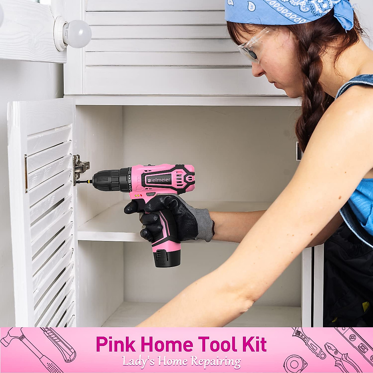 Bielmeier 12V Pink Cordless Drill Set - Essential Women's power drill tool set for Home Projects - Complete Ladies Tool Set with Stylish Pink Accessories, Ideal for Home Maintenance Valentine's Day