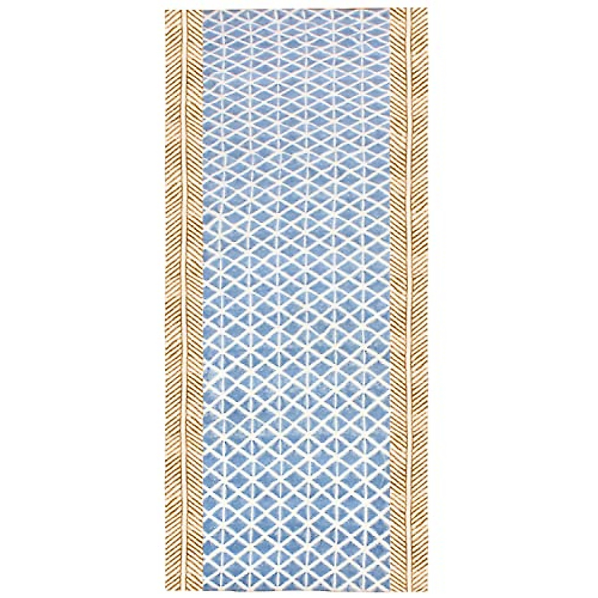 Casavani Indian Handmade Cotton Dhurrie Striped Blue & Brown Area Rug Boho Kilim Flat Weave Rug Indoor Hall Room Decor Carpet Throw Rugs for Bedroom Living Room Bathroom Balcony 8x10 Feet