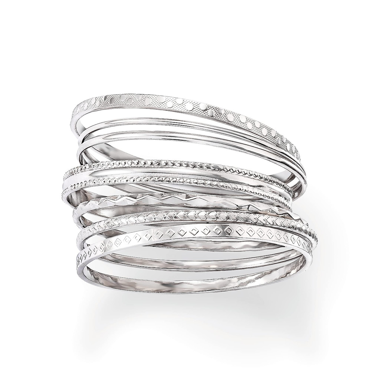 Ross-Simons Italian Sterling Silver Jewelry Set: 7 Assorted Textured Bangle Bracelets. 7.5 inches