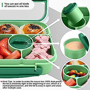 Amathley Bento box adult lunch box,lunch box kids,lunch containers for Adults/Kids/Toddler,5 Compartments bento Lunch box for kids with Sauce Vontainers,Microwave & Dishwasher & Freezer Safe, BPA Free(Green)