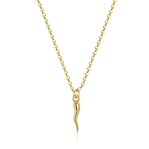 LEMON GRASS Minimalist Dainty Gold Italian Horn Necklace | Sterling Silver Lucky Horn Dainty Protection Necklace Layer Cornicello Jewelry