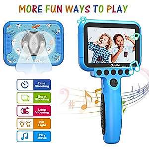 Ourlife Kids Camera for Boys, 1080p FHD 60x Macro Kids Selfie Camera with Magnifier Function, Digital Video Camera - Large 3.5-inch Screen with 16GB TF Card, Excellent Gift for Ages 6+ (Blue)