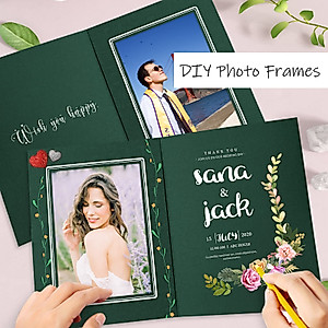 AUEAR, Pack of 25, 5X7 Photo Folders, Atrovirens with Gold Lining, Cardboard Picture Frame for Special Events: Wedding, Graduation, Christmas