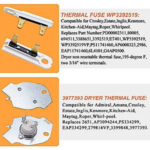 2024 UPGRADED 279838 4531017 W10724237 Dryer Heating Element Kit for Whirlpool Kenmore Maytag Dryer MEDX655DW1 WED4815EW1-3977393 & 3392519 Thermal Fuse 3977767 Thermostat 3387134 Cycling Thermostat