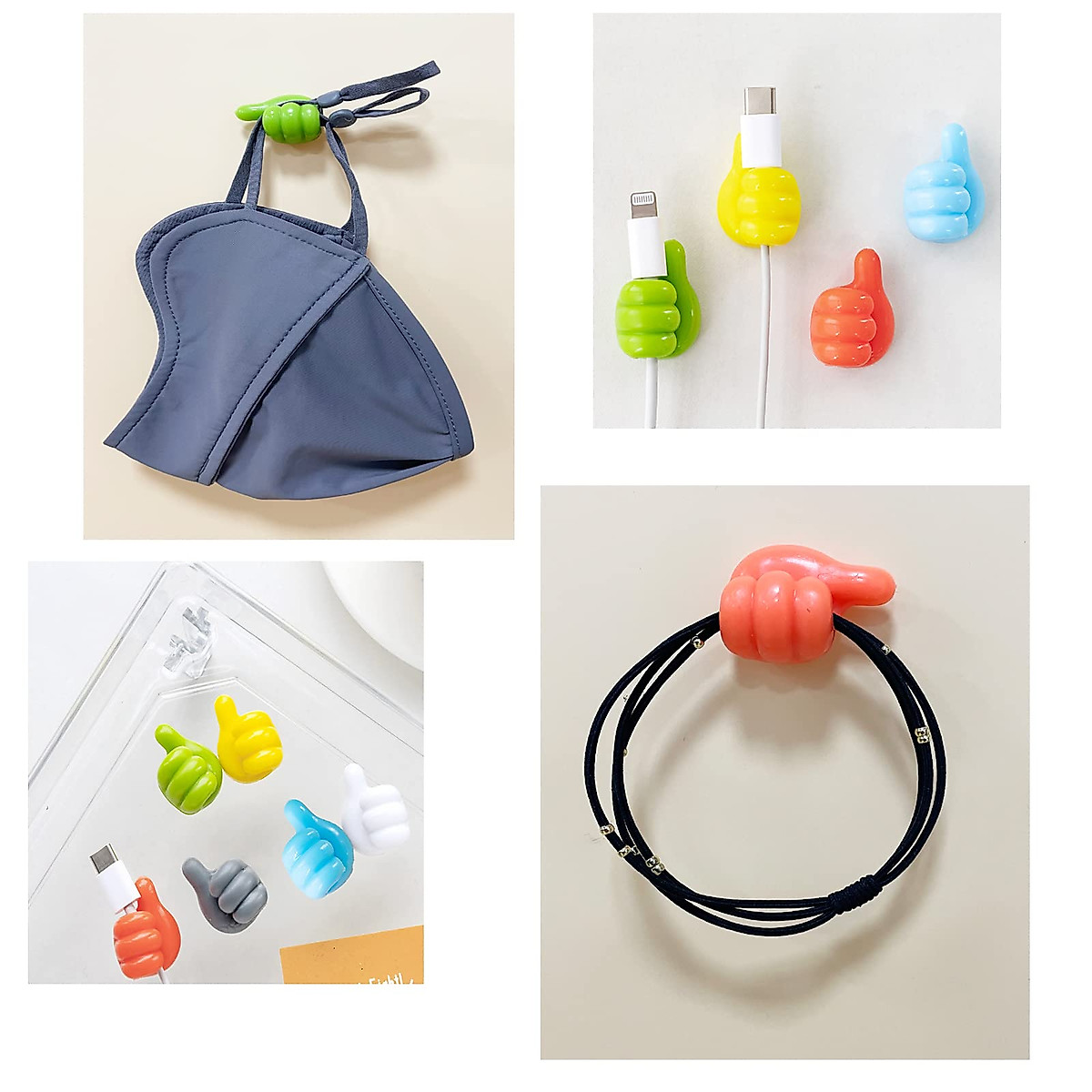 LKBBC 30 Pcs Silicone Thumb Hooks, Multifunction Self-Adhesive Cable Clip, Key Hook Wall Hangers Holder Desktop Cord