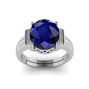LMDPRAJAPATIS 8.25 Carat Natural Blue Sapphire Silver Plated Wedding Fashion Ring For Men And Women