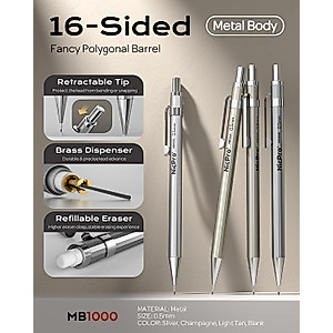 Nicpro 4 Pack 0.5mm Mechanical Pencil Set with Case, Metal Mechanical Pencil Drafting Pencil Lead 0.5mm for Artist Writing, Sketching, Drawing, 8 Tube HB #2 Refill, 3 PCS 4B Eraser, 9 Eraser Refill